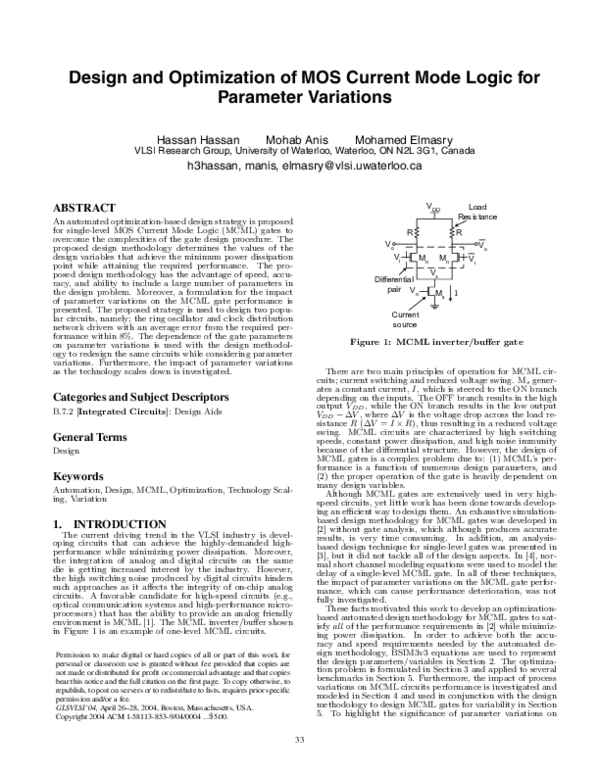 Pdf Design And Optimization Of Mos Current Mode Logic For Parameter Variations 6985