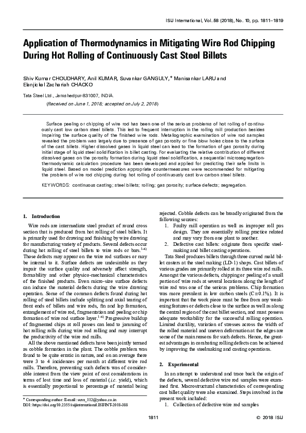 Pdf Application Of Thermodynamics In Mitigating Wire Rod Chipping During Hot Rolling Of