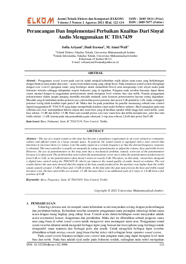 (PDF) Pengolahan Audio Secara Digital Menggunakan TDA7439 Untuk Memperbaiki Respon Suara Sound ...