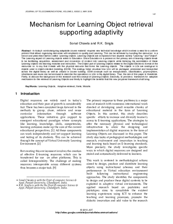 (PDF) Mechanism for Learning Object retrieval supporting adaptivity
