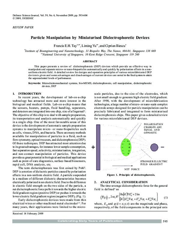 (PDF) Particle Manipulation by Miniaturised Dielectrophoretic Devices