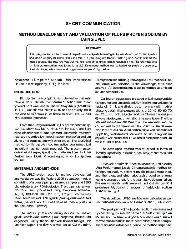 Pdf Method Development And Validation Of Flurbiprofen Sodium By Using Uplc