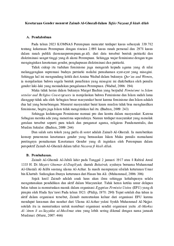 (DOC) Kesetaraan Gender menurut Zainab Al-Ghozali dalam Tafsir Nazarat ...