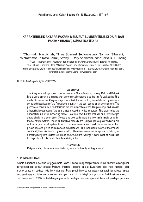 (PDF) KARAKTERISTIK AKSARA PAKPAK BERDASARKAN SUMBER TERTULIS DI DAIRI ...