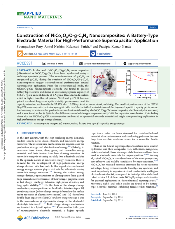 (PDF) Construction of NiCo 2 O 4 /O-g-C 3 N 4 Nanocomposites: A Battery ...