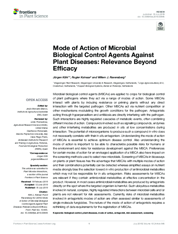 (PDF) Mode of Action of Microbial Biological Control Agents Against Plant Diseases: Relevance ...