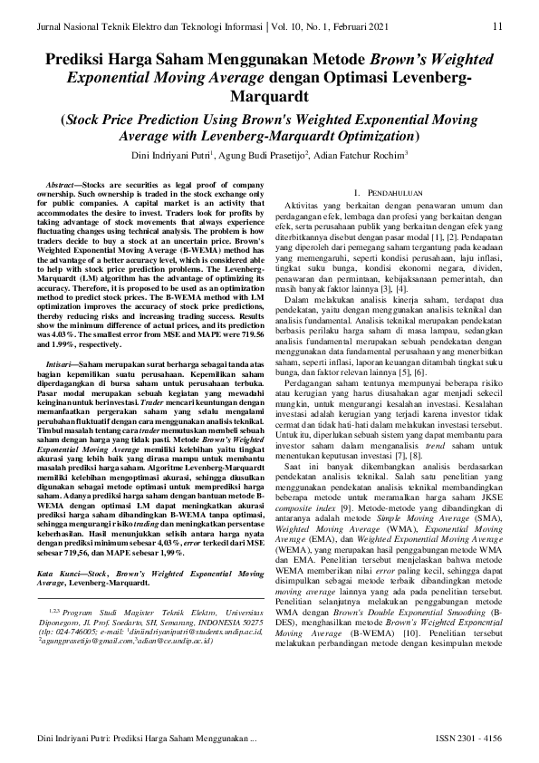 (PDF) Prediksi Harga Saham Menggunakan Metode Brown’s Weighted ...