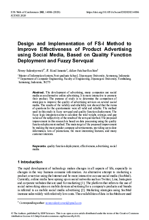 (PDF) Design and Implementation of FS-I Method to Improve Effectiveness of Product Advertising ...