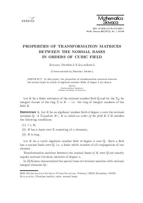 (PDF) Properties of transformation matrices between the normal bases in ...