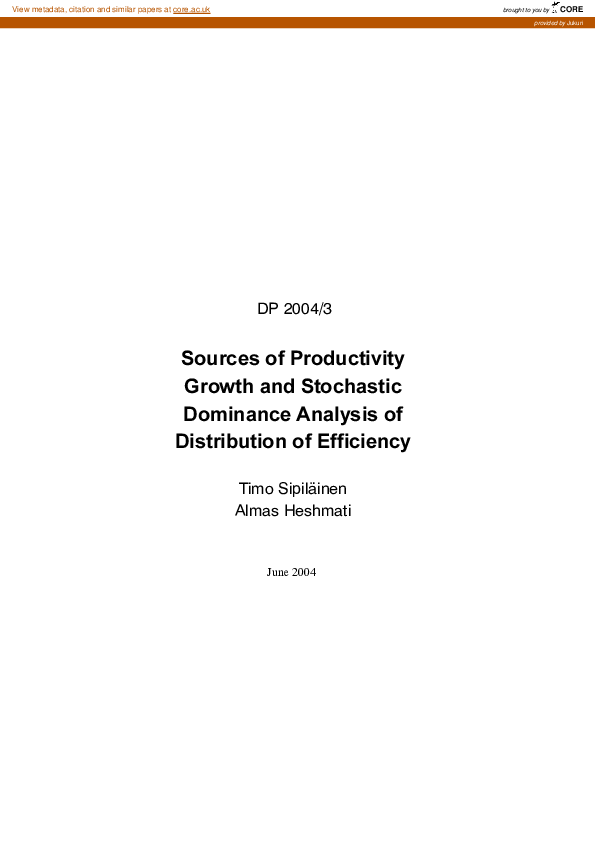 (PDF) Sources of productivity growth and stochastic dominance analysis of distribution of efficiency