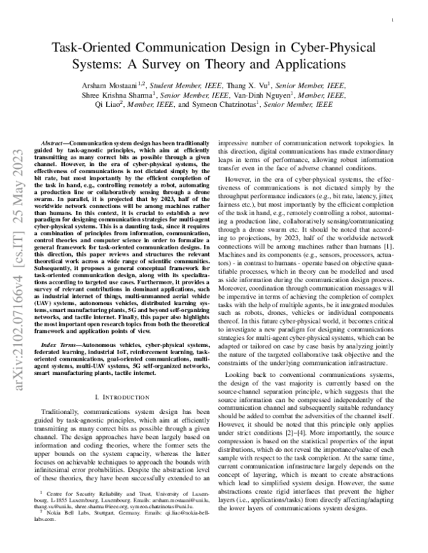 Pdf Task Oriented Communication System Design In Cyber Physical Systems A Survey On Theory