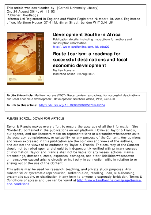 (PDF) Route tourism: a roadmap for successful destinations and local ...