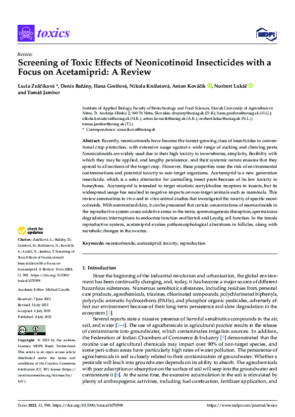 (PDF) Screening of Toxic Effects of Neonicotinoid Insecticides with a ...
