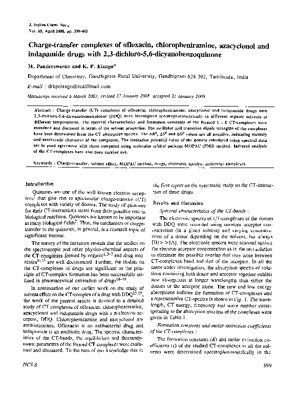 (PDF) Charge-transfer complexes of ofloxacin, chloropheniramine ...