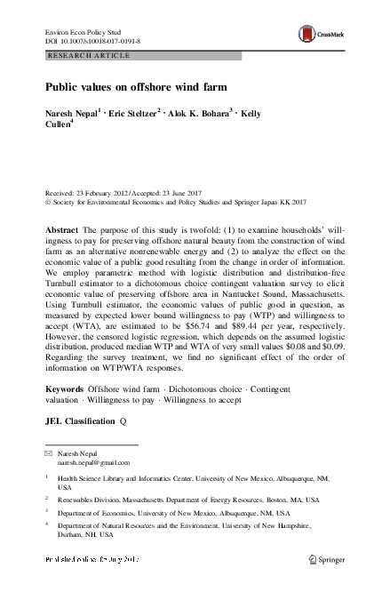 (PDF) Public values on offshore wind farm