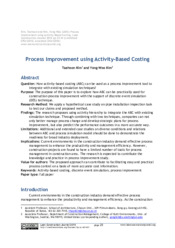 (PDF) Process Improvement using Activity-Based Costing | Yong-woo Kim - Academia.edu