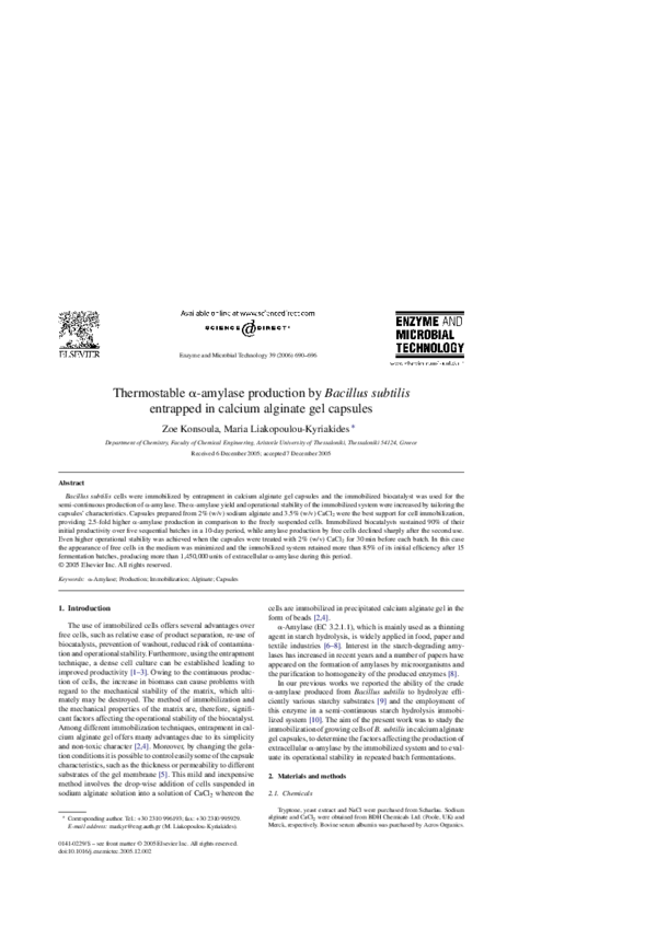 (PDF) Thermostable α-amylase production by Bacillus subtilis entrapped ...