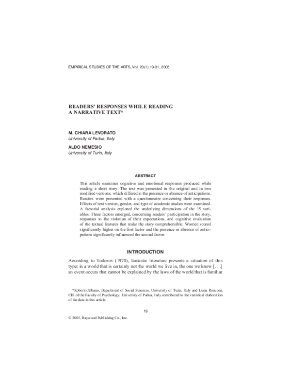 (PDF) Readers' Responses While Reading a Narrative Text
