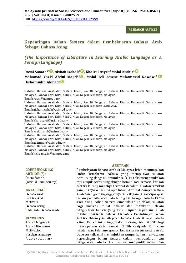 (PDF) Kepentingan Bahan Sastera dalam Pembelajaran Bahasa Arab Sebagai ...