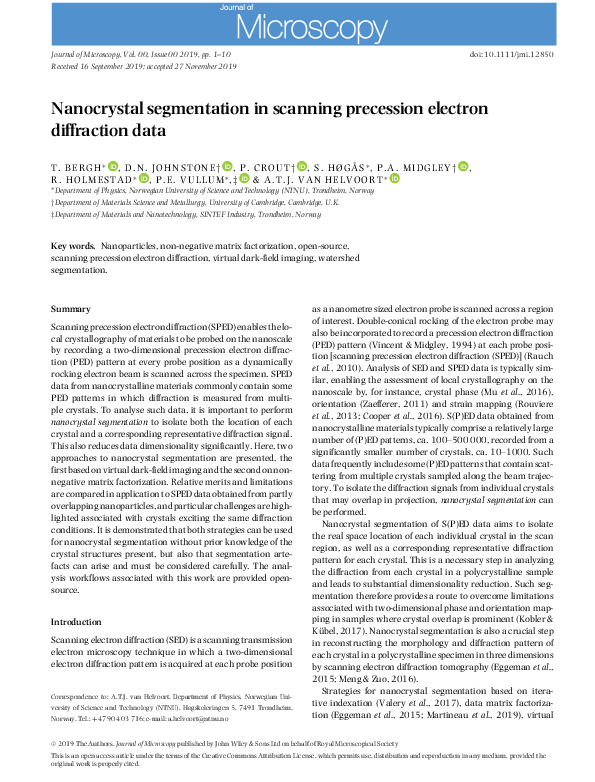 Pdf Nanocrystal Segmentation In Scanning Precession Electron Diffraction Data