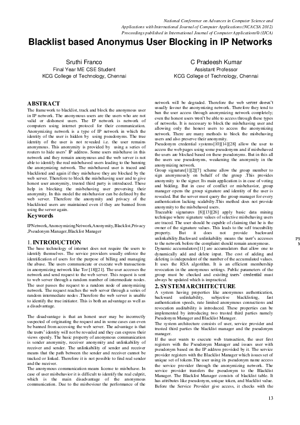 (PDF) Blacklist based Anonymus User Blocking in IP Networks