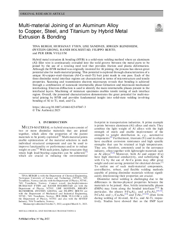 (PDF) Multi-material Joining of an Aluminum Alloy to Copper, Steel, and ...
