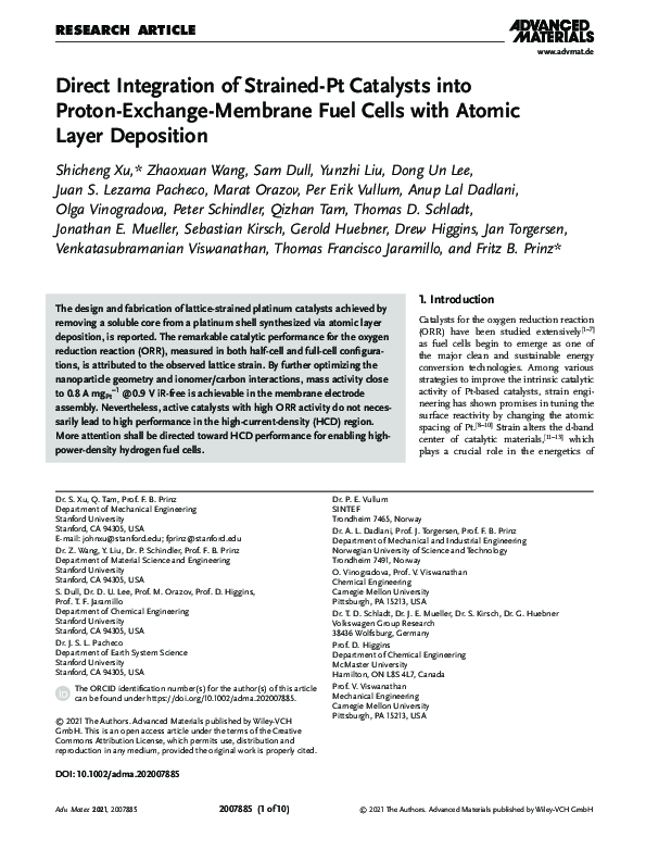 (PDF) Direct Integration of Strained‐Pt Catalysts into Proton‐Exchange‐Membrane Fuel Cells with ...