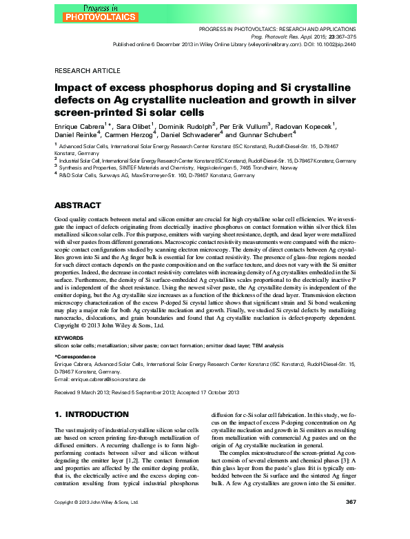 Pdf Impact Of Excess Phosphorus Doping And Si Crystalline Defects On Ag Crystallite Nucleation