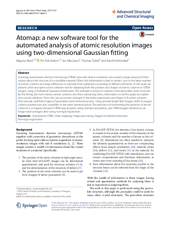 (PDF) Atomap: a new software tool for the automated analysis of atomic resolution images using ...
