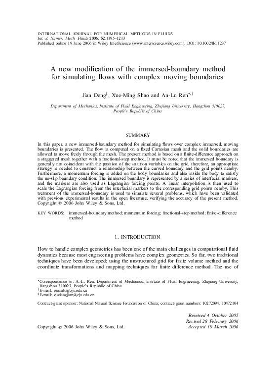 Pdf A New Modification Of The Immersed Boundary Method For Simulating Flows With Complex
