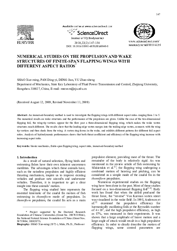 (PDF) Numerical Studies on the Propulsion and Wake Structures of Finite-Span Flapping Wings with ...