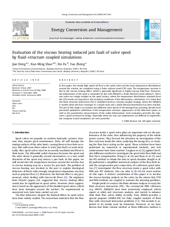 (PDF) Evaluation of the viscous heating induced jam fault of valve spool by fluid–structure ...