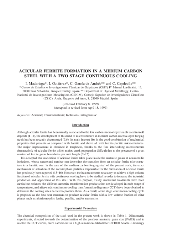 (PDF) Acicular ferrite formation in a medium carbon steel with a two ...