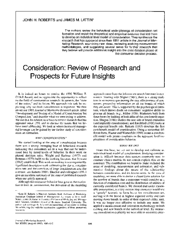 (PDF) Consideration: Review of Research and Prospects for Future Insights