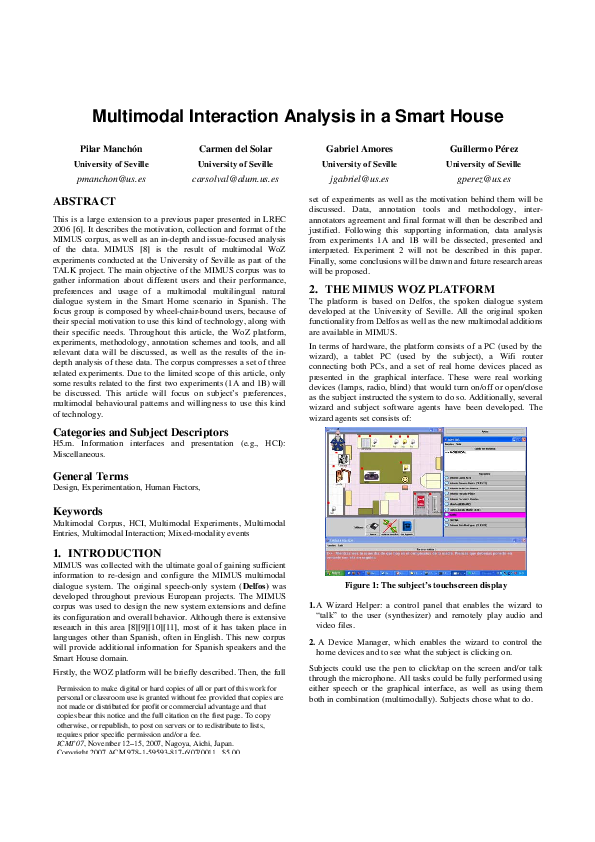 (PDF) Multimodal interaction analysis in a smart house