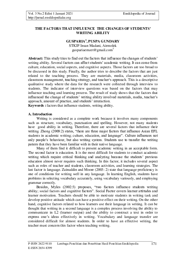 (PDF) Factors That Influence the Changes of Students’ Writing