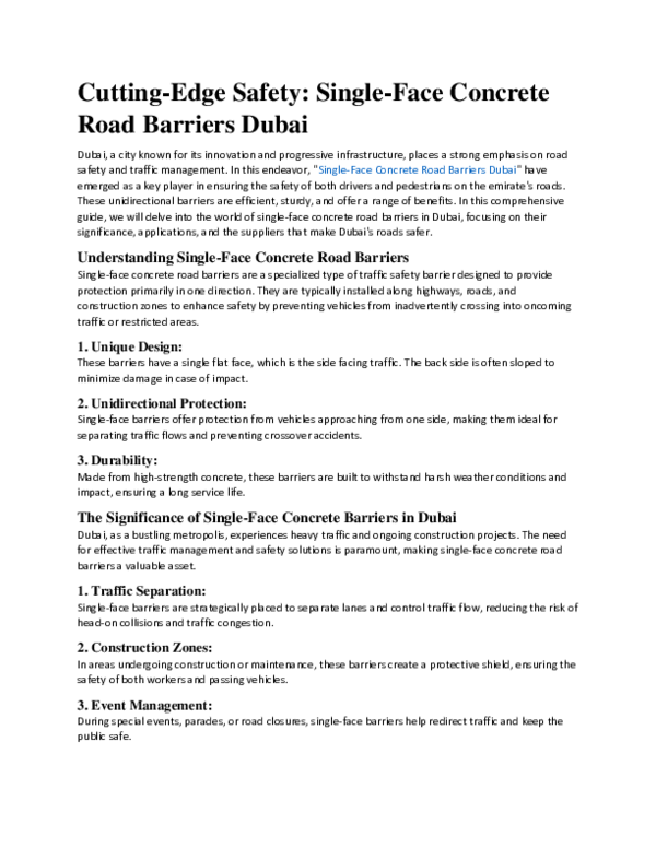 (PDF) Cutting-Edge Safety: Single-Face Concrete Road Barriers Dubai