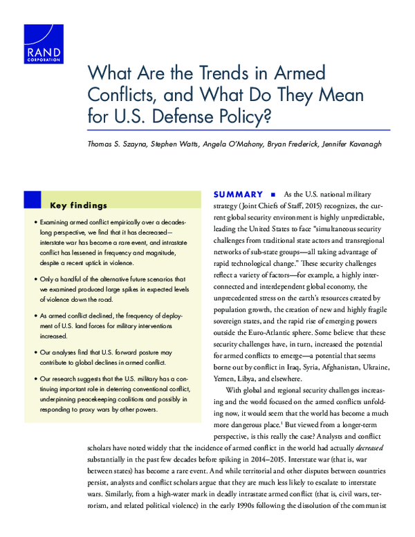 (PDF) What Are the Trends in Armed Conflicts, and What Do They Mean for U.S. Defense Policy ...