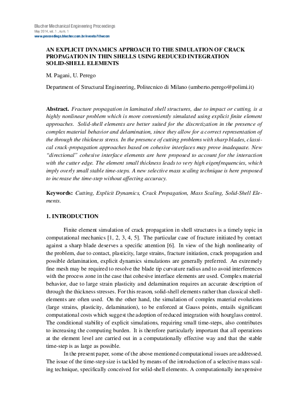 Pdf An Explicit Dynamics Approach To The Simulation Of Crack Propagation In Thin Shells Using