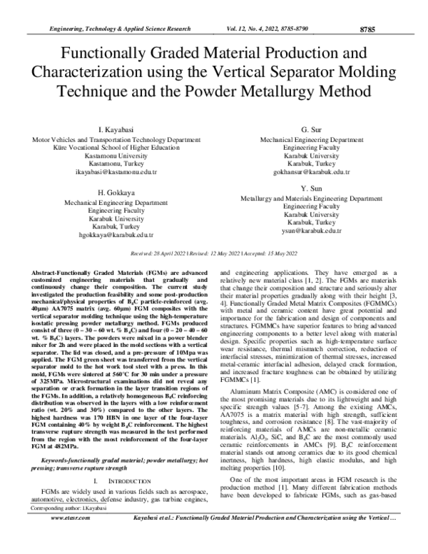 (PDF) Functionally Graded Material Production and Characterization using the Vertical Separator ...