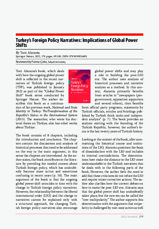 (PDF) Review of Turkey’s Foreign Policy Narratives Implications of ...