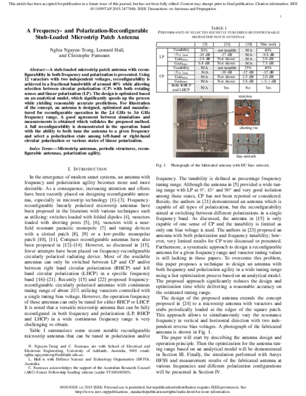 (PDF) A Frequency- and Polarization-Reconfigurable Stub-Loaded Microstrip Patch Antenna | Nghĩa ...