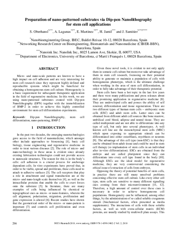 (PDF) Preparation of nano-patterned substrates via Dip-pen ...