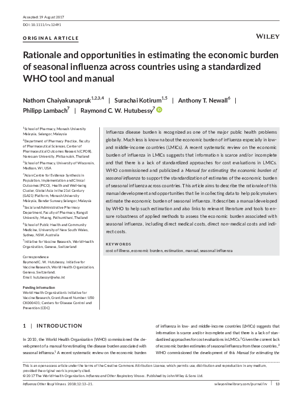 (PDF) Rationale and opportunities in estimating the economic burden of ...
