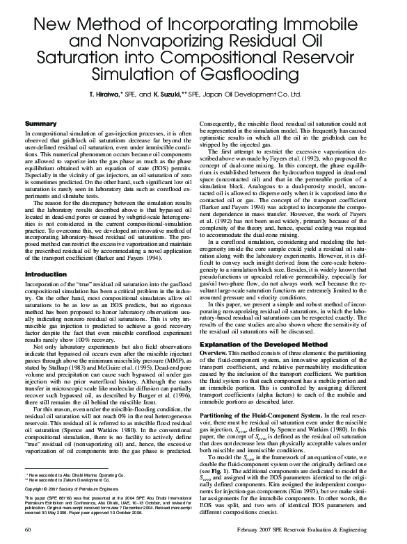 (PDF) New Method of Incorporating Immobile and Nonvaporizing Residual Oil Saturation into ...