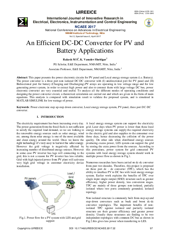 (PDF) An Efficient DC-DC Converter for PV and Battery Applications