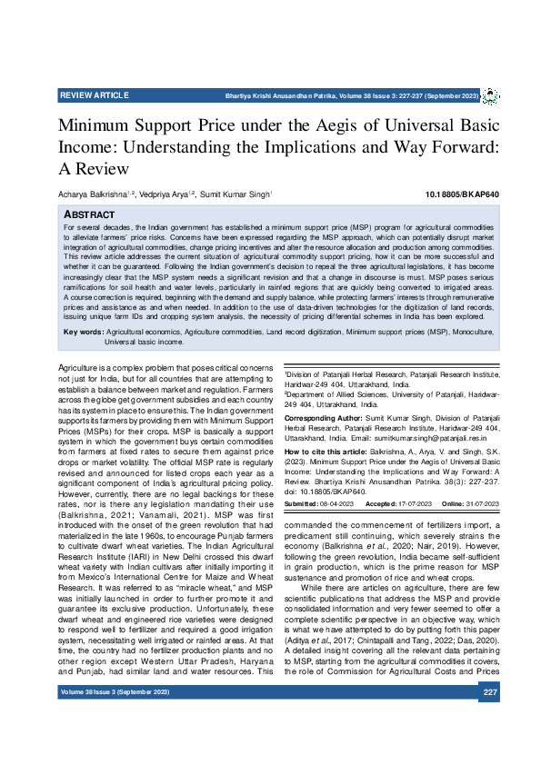 (PDF) Minimum Support Price under the Aegis of Universal Basic Income ...