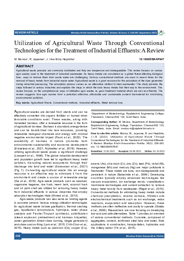 (PDF) Utilization of Agricultural Waste Through Conventional ...