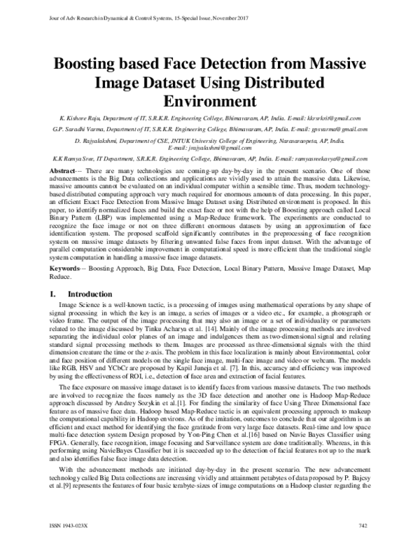 Pdf Boosting Based Face Detection From Massive Image Dataset Using Distributed Environment
