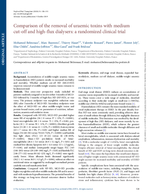 (PDF) Comparison of the removal of uraemic toxins with medium cut-off ...